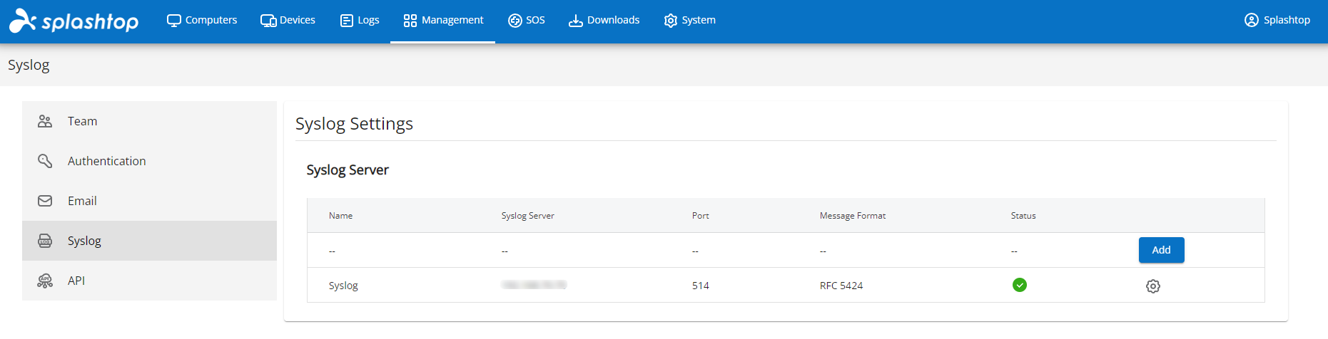 Syslog Integration – Splashtop On-Prem - Support
