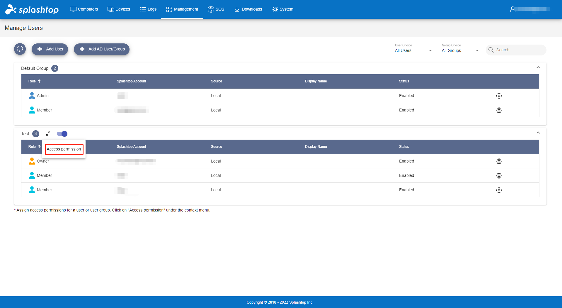 How to set computer access permissions? – Splashtop On-Prem - Support