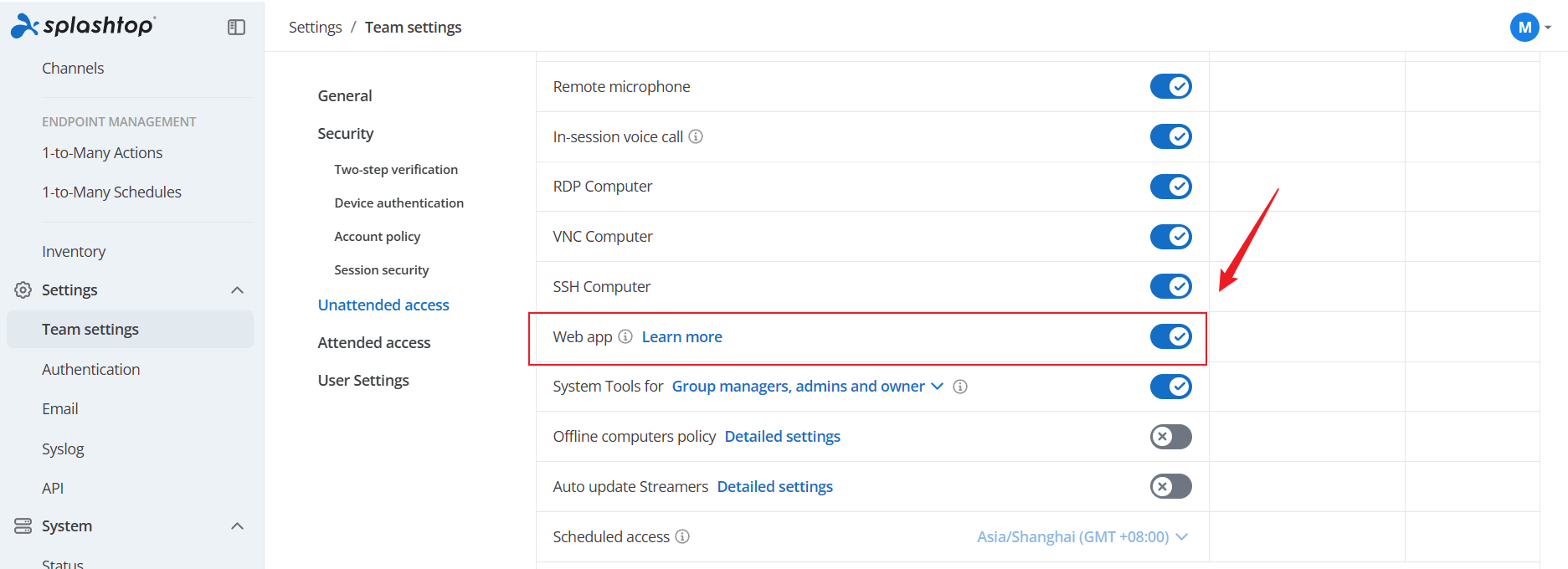 Web App – Splashtop On-Prem - Support