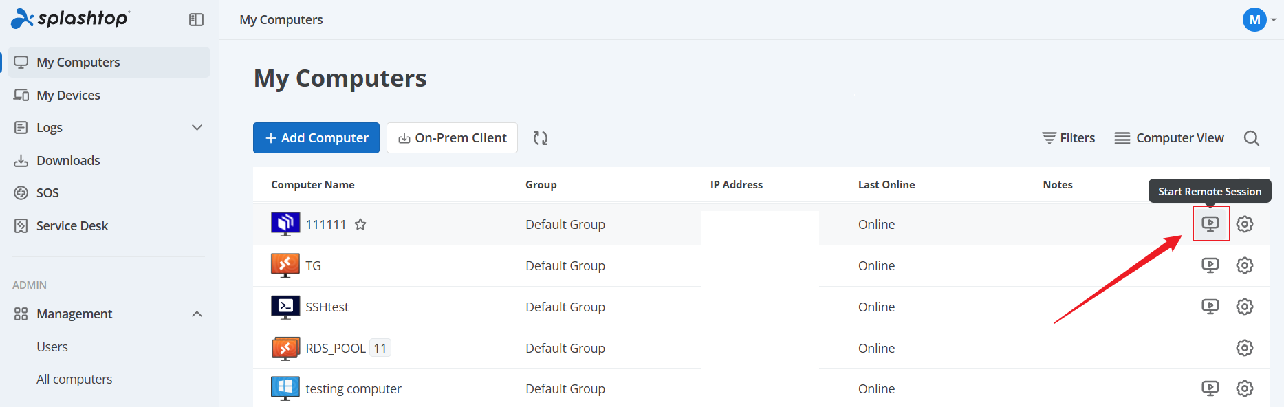 Web App – Splashtop On-Prem - Support