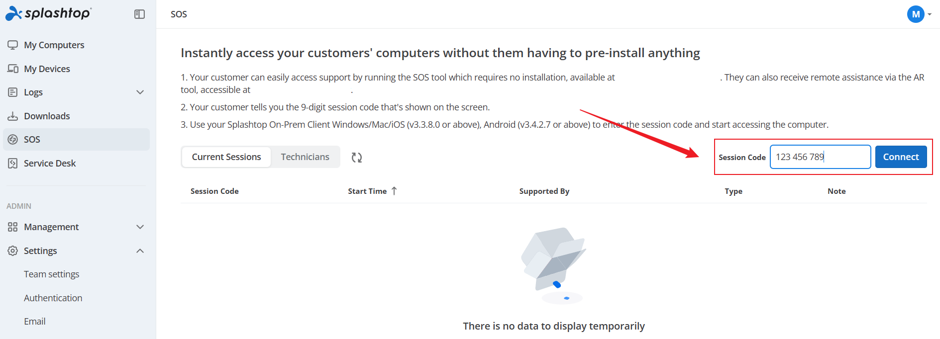 Web App – Splashtop On-Prem - Support